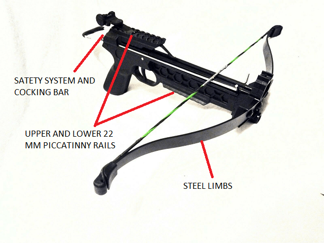 80 lbs Mongoose crossbow with upper and lower picatinny rails (22mm)